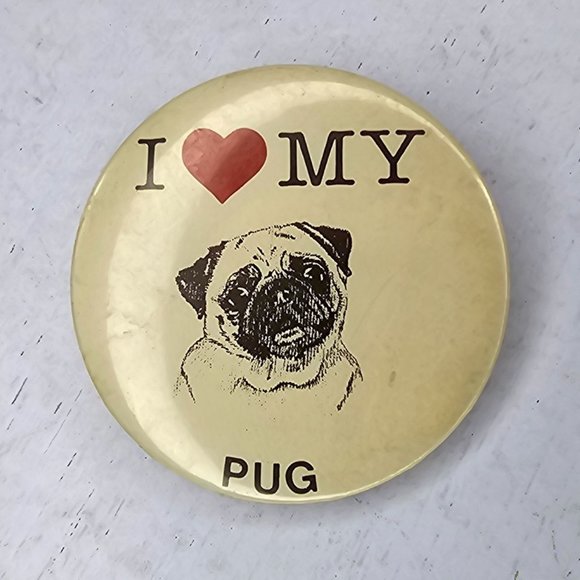 Swib Lisle | Accents | Vintage Swib Lisle I Heart My Pug Button Pin ...